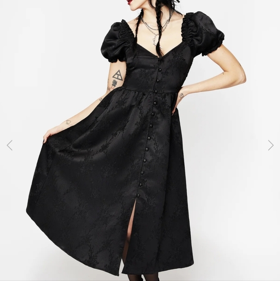Disturbia | Dresses | Disturbia Black Puff Sleeve Midi Dress With ...